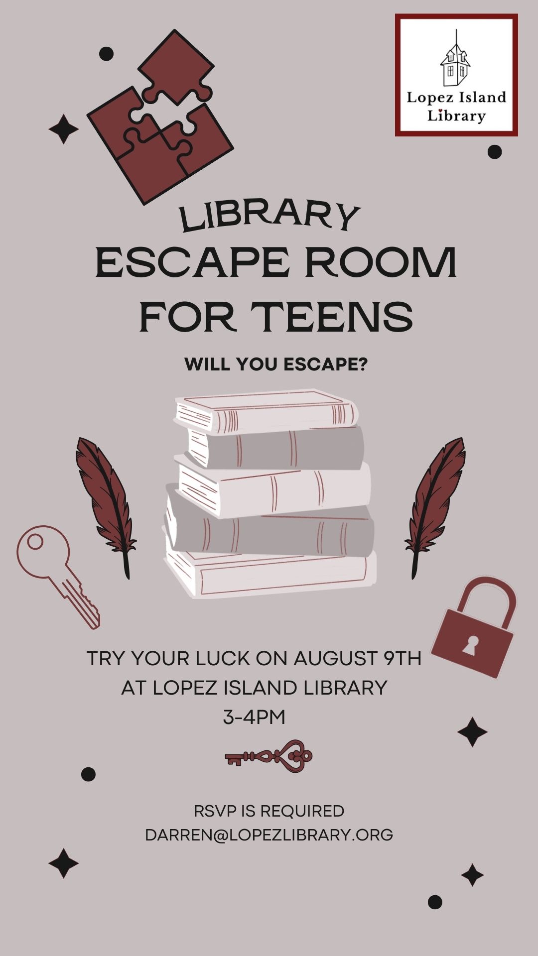 Escape Room for Teens: Friday, August 9th 3-4pm – Lopez Island Library