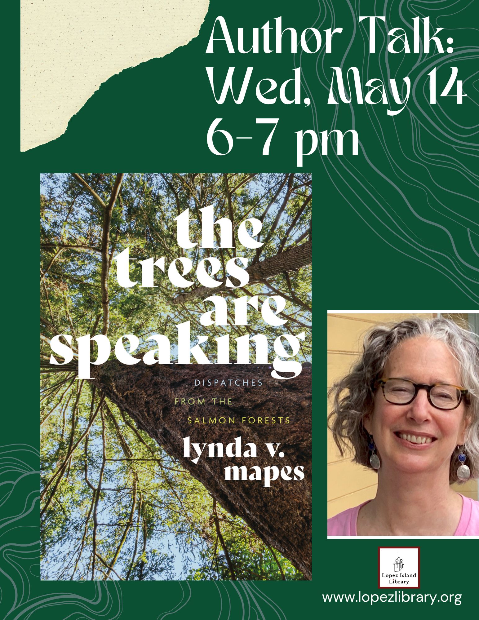 Lynda Mapes: The Trees Are Speaking, 5/14 @ 6 pm – Lopez Island Library