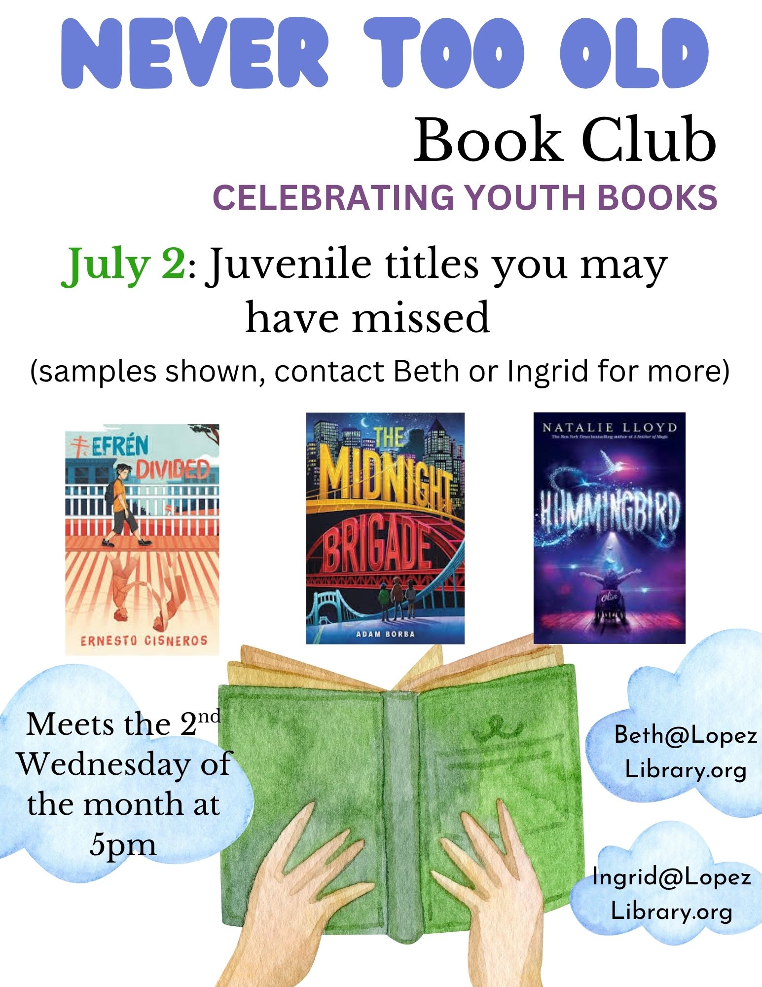 Never Too Old Book Club – Wednesday, July 2nd, 5-6pm – Lopez Island Library