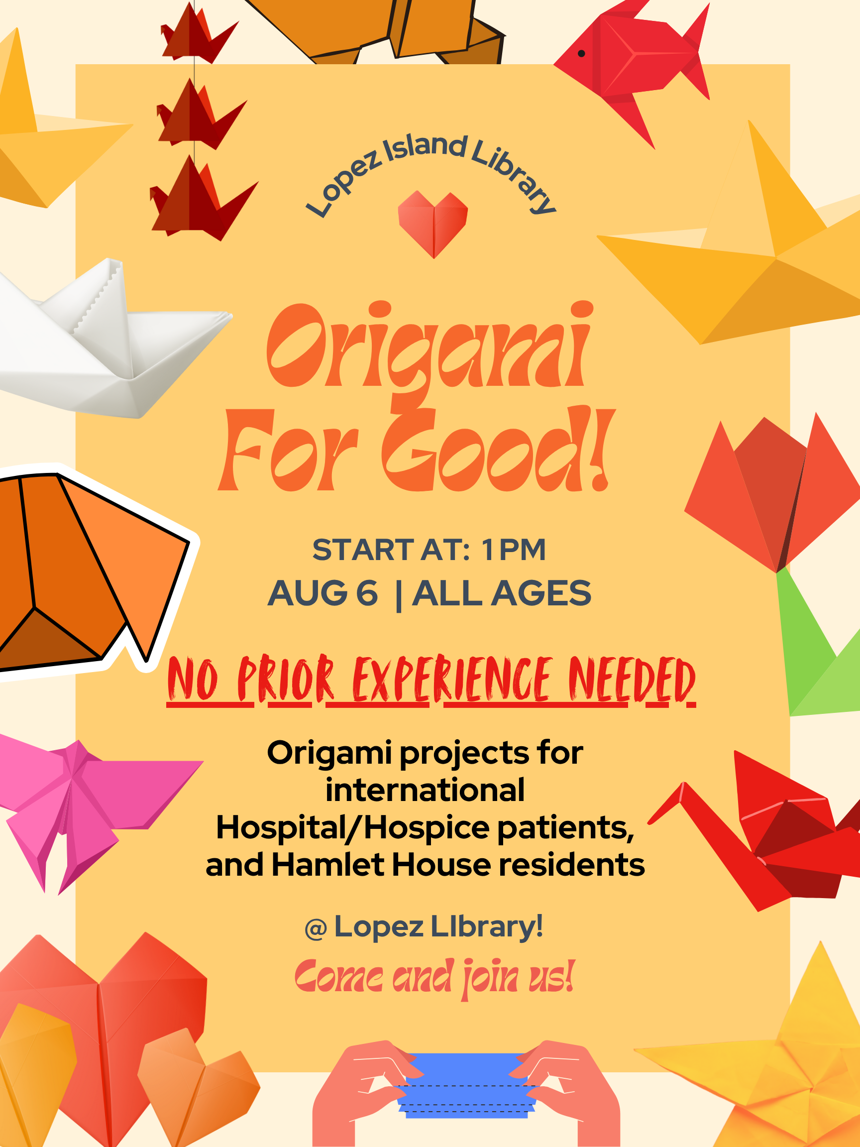 Origami for Good – Wednesday, August 6, 1-3pm – Lopez Island Library